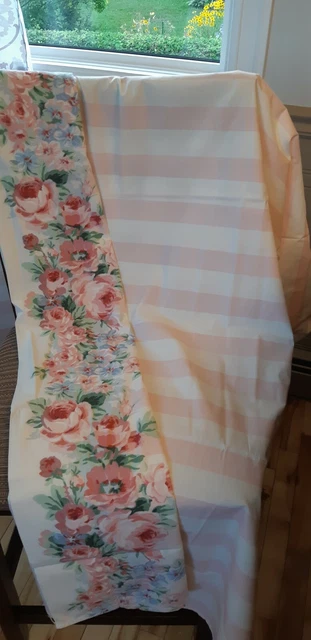 VINTAGE J.P. STEVENS & CO crisp TWIN flat sheet wide pink stripe Floral ...