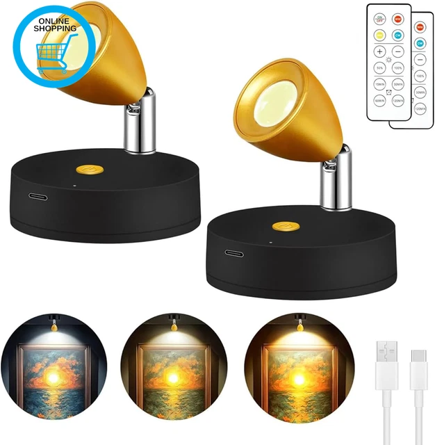 BATTERY LED SPOTLIGHTS, 2 Pack Wireless Indoor Lights for Picture, 3 ...