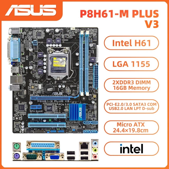 ASUS P8H61-M PLUS V3 Motherboard M-ATX Intel H61 LGA1155 DDR3 16GB ...