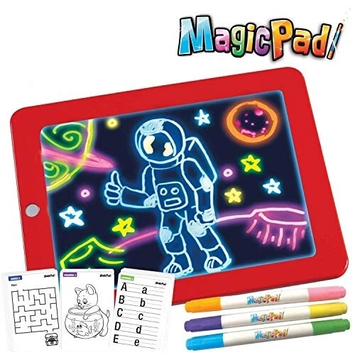 MAGIC PAD TABLEAU Noir Magique Lumineuse Avec Marqueurs Pochoir Enfants ...