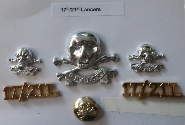BRITISH ARMY MOTTO & Collar Badges, Shoulder Titles, Button 17th/21st ...