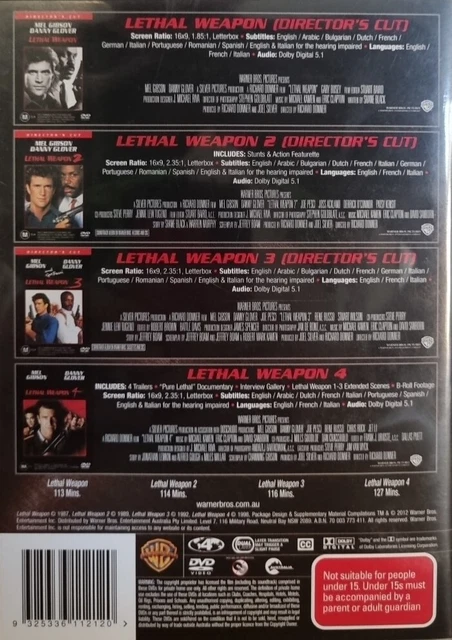 LETHAL WEAPON COLLECTION (DVD, 2010) Mel Gibson, Danny Glover, Region 4 ...