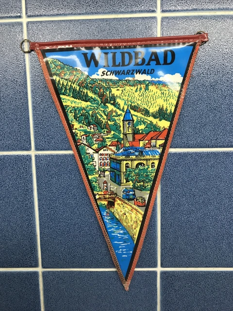 VINTAGE GERMAN POLE FLAG WILDBAD SCHWARZWALD MERCEDES VW PORSCHE BUG ...