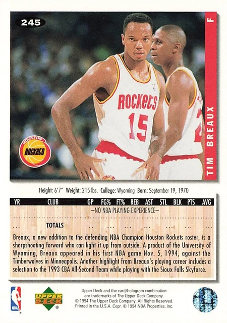 ROCKETS TIM BREAUX 1994 Collector's Choice 245 Houston EUR 1,82 ...