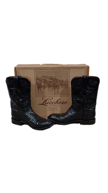 LUCCHESE L3106RR BLACK Lizard Skin Roper Cowboy Boots Size 8.5E USA £ ...