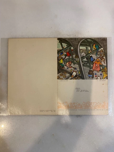 RARE MENU PAQUEBOT LIBERTE Compagnie Générale Transatlantique COLLIN ...