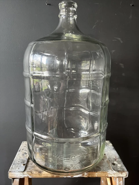 VINTAGE CLEAR GLASS Jug Water Bottle Embossed Checkered 5 Gallon $69.99 ...