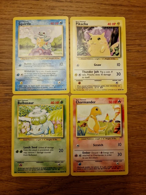 POKEMON BASE SET Starters Charmander Squirtle Bulbasaur Plus Pikachu ...