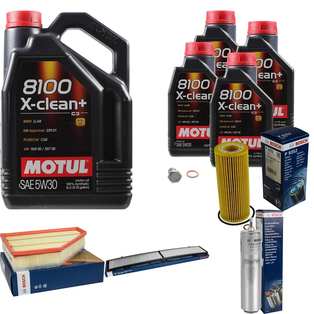 BOSCH KIT DE Inspection Set 9L Motul 8100 X-Clean + 5W-30 pour BMW 3er ...
