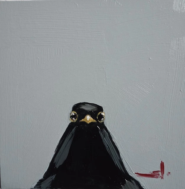 BLACK BIRD OIL Painting Vivek Mandalia Impressionism 8X8 Collectible ...