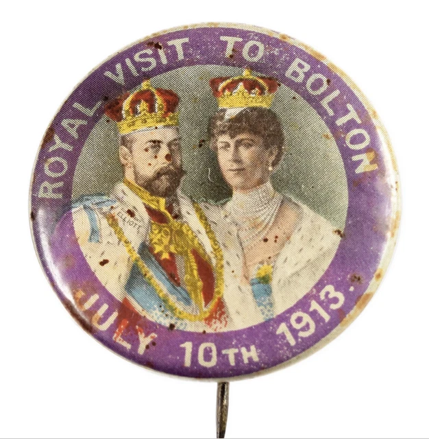 ANTIQUE OLD KING George V 1913 Royal Visit To Bolton Souvenir Metal ...