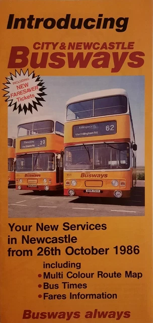 INTRODUCING CITY & Newcastle Busways colour route map Oct 1986 FREE P&P ...