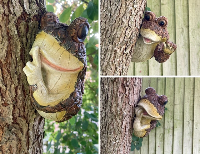 TREE HUGGING FROGS Fence Wall Hanging Frog Garden Sculpture Animal ...
