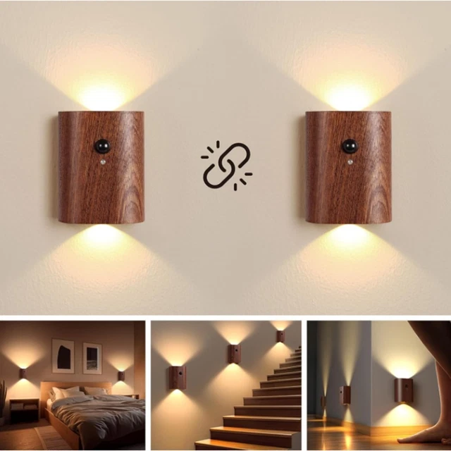 LED WOODEN TABLE Lamp Motion Sensor Night Lights Rechargeable Sconces ...