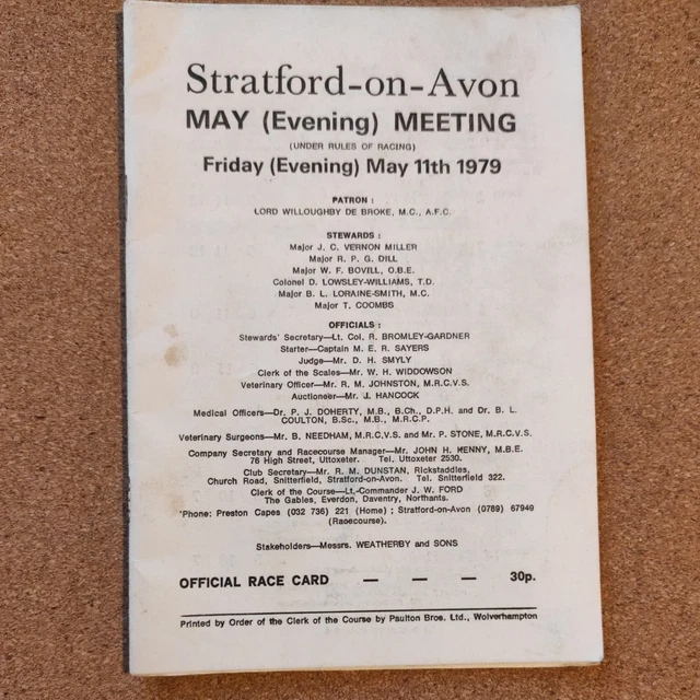 STRATFORD RACE CARD 11th May 1979 £2.23 - PicClick UK