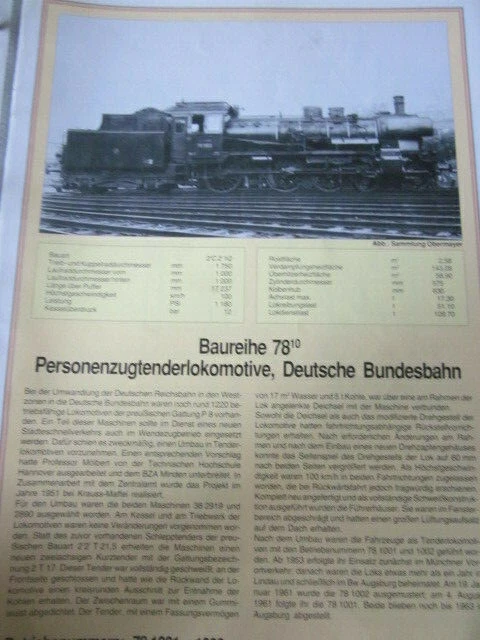 DAMPFLOK TYPENBLATT RISSZEICHNUNG 1:87 BR 78.10 DB Umbau P 8 EUR 3,91 ...