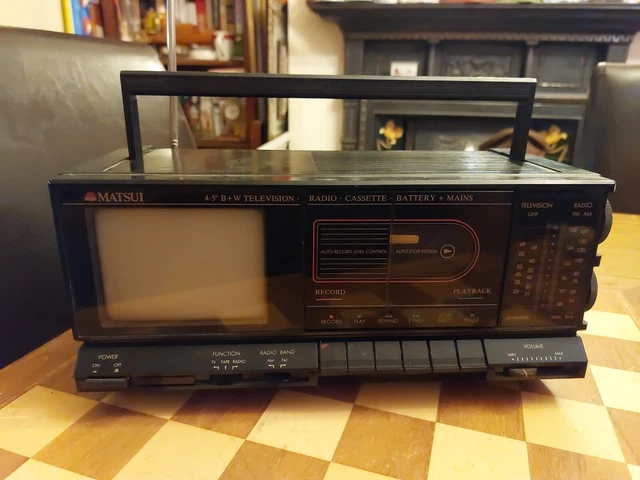 VINTAGE MATSUI MCR535 Black & White B&W TV Television Radio Cassette ...