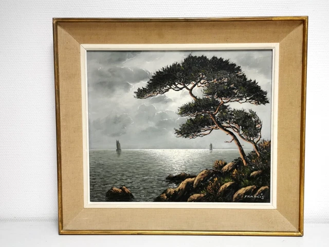 TABLEAU / HUILE sur toile signé FRANCIS . beau paysage bord de mer méditerranée EUR 19,00 ...