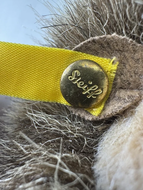 ORIGINAL STEIFF IGEL Mit Knopf im Ohr und gelber Fahne Stofftier Braun ...