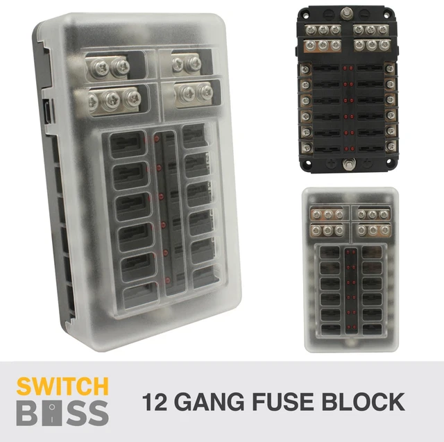 12 WAY FUSE Box with Bus Bar for Block Terminal Holder Circuit 12v 24v ...