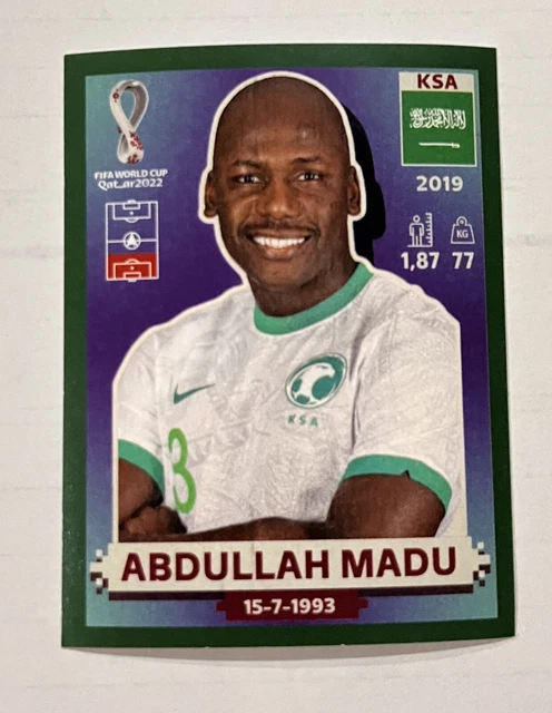 PANINI FIFA WORLD Cup Qatar 2022 - Green Abdullah Madu - Sticker KSA11 ...