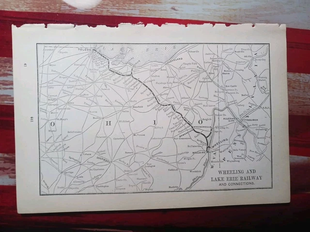 1892 TRAIN ROUTE Map WHEELING & LAKE ERIE RAILROAD Lodi Zoar Burton ...