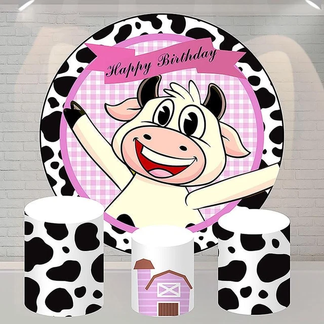 CARTOON BLACK WHITE Cow Round Happy Birthday Backdrop $35.97 - PicClick AU