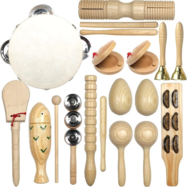 KIDS WOODEN PERCUSSION Set Musical Instrument Musical Toys Tambourine ...