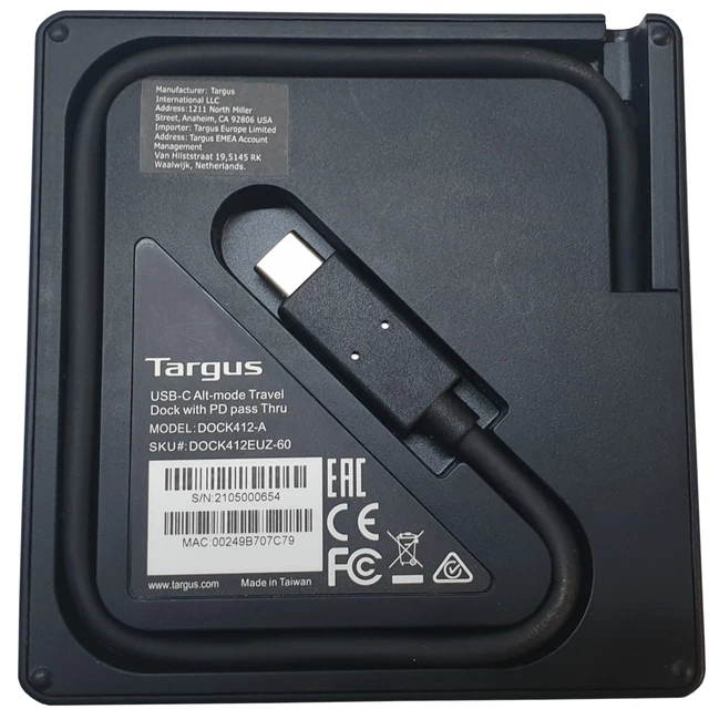 TARGUS USB-C DOCK412-A Travel Dock Black HDMI VGA Usb-C USB 3.0 Mini Dp ...