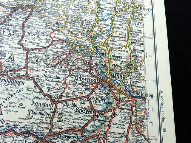 RAILWAY MAP OF Germany Mannheim Karlsruhe German Rail Plan Antique ...