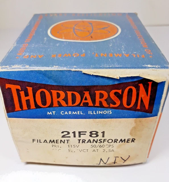 THORDARSON 21F81 FILAMENT Transformer, 115V, 50/60 CPS, Sec 12.6 VCT ...