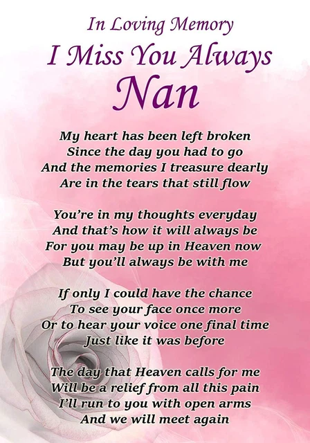 I MISS YOU Always Nan Memorial Graveside Poem Card & Free Ground Stake ...