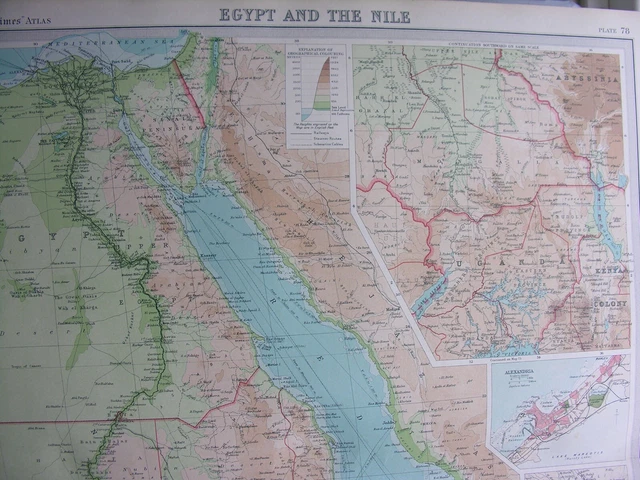 1920 MAP OF EGYPT & NILE Red Sea Alexandria Aden Abyssinia Plate 78 ...