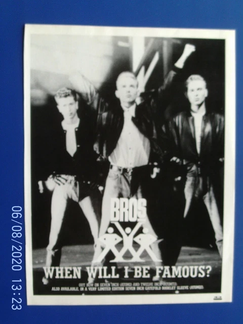 BROS - WHEN WILL I BE FAMOUS X 2 LOT - A4 POSTER ADVERT 1980s Original ...