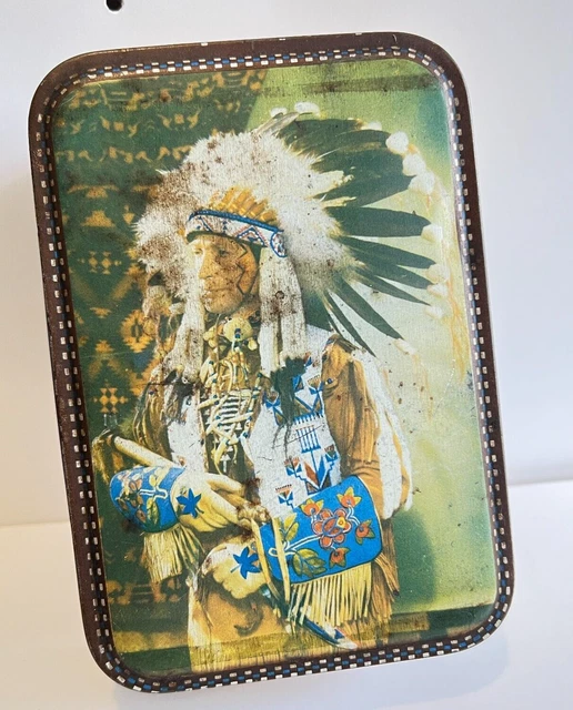 VINTAGE 1930'S SHARPS Toffee tin native American chief on lid 17x 11 x ...