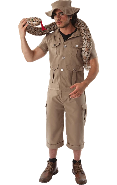 MENS KHAKI SAFARI Jungle Explorer Suit Zoo Keeper Uniform Fancy Dress £ ...