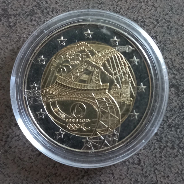 PIÈCE 2 EUROS Commémorative JO Paris 2024 État NEUF sous capsule Jeux Olympiques EUR 7,00 ...