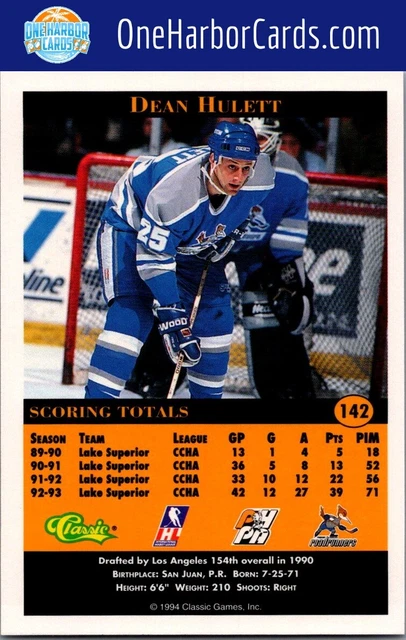 1994 CLASSIC PRO Prospects Phoenix RoadRunners carte hockey #142 Dean ...