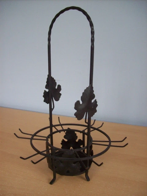 STAND WROUGHT IRON Leaf Pattern Bottle Stand & Six Wine Glass Rack ...