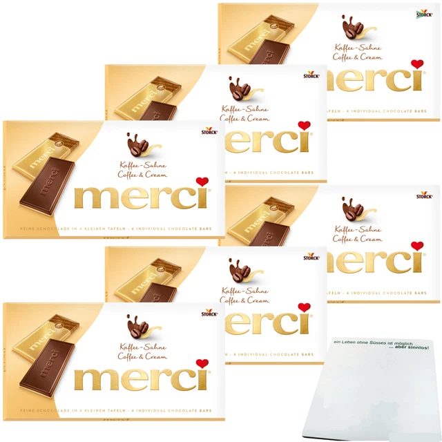 MERCI KAFFEE-SAHNE TAFELSCHOKOLADE 6er Pack 6x100g Packung usy Block ...