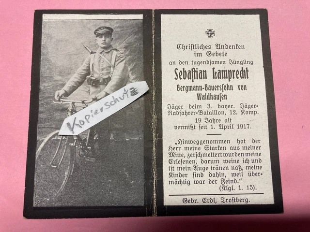 1. WK DEATH Card Sterbebild Jäger Radfahrer - Bataillon Frankreich St ...