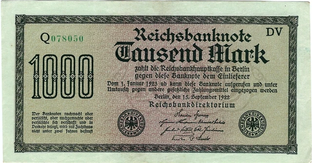 REICHSBANKNOTE 1000 MARK 1922 Berlin Reichsbank DEU-86b Ro.75f P-76h ...