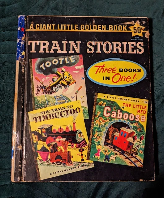 VINTAGE 1958 GIANT Little Golden Book "Train Stories" Tootle, Caboose ...
