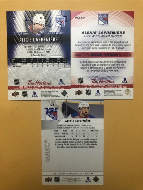 ALEXIS LAFRENIERE NEW York Rangers 3 Card Lot Tim Hortons Inmotion ...