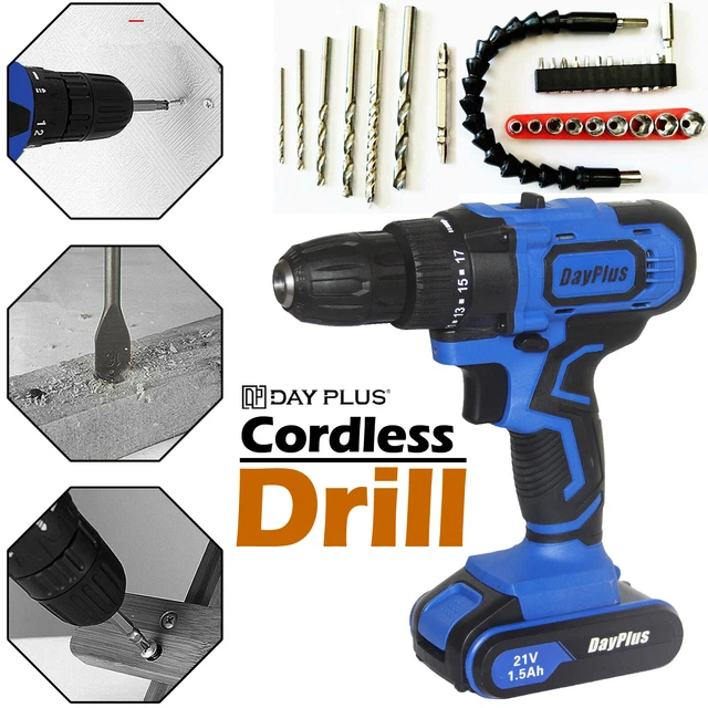 DAYPLUS 21V LITHIUM-ION Battery 2-Speed Cordless Electric Drill Power ...