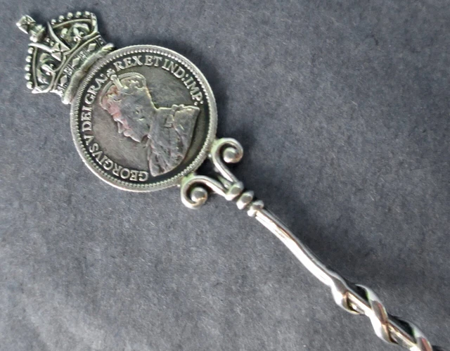 ANTIQUE STERLING SILVER Spoon with Silver George V Five Cents 1912 Coin ...