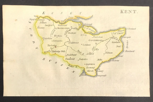 MAP OF KENT by John Aikin England Delineated Original with text c1803 £ ...