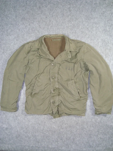 VINTAGE US NAVY USN N-4 Deck Jacket Mens Small 38 WWII Military Olive ...