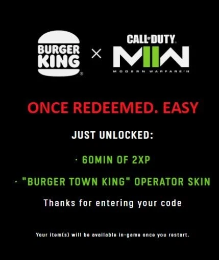 BURGER KING COD : Modern Warfare 2 | Burger Town Operator Skin + 1HR ...