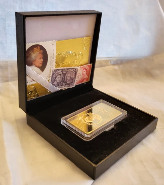 QUEEN ELIZABETH II Diamond Jubilee Silver Gold Bar COA Box Coin Old ...